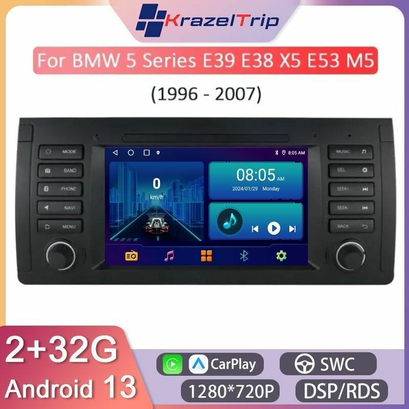 Автомобильная магнитола KrazelTrip для BMW 5 Series E39 E38 X5 E53 M5 с GPS CarPlay Android Auto DSP RDS (32,2)