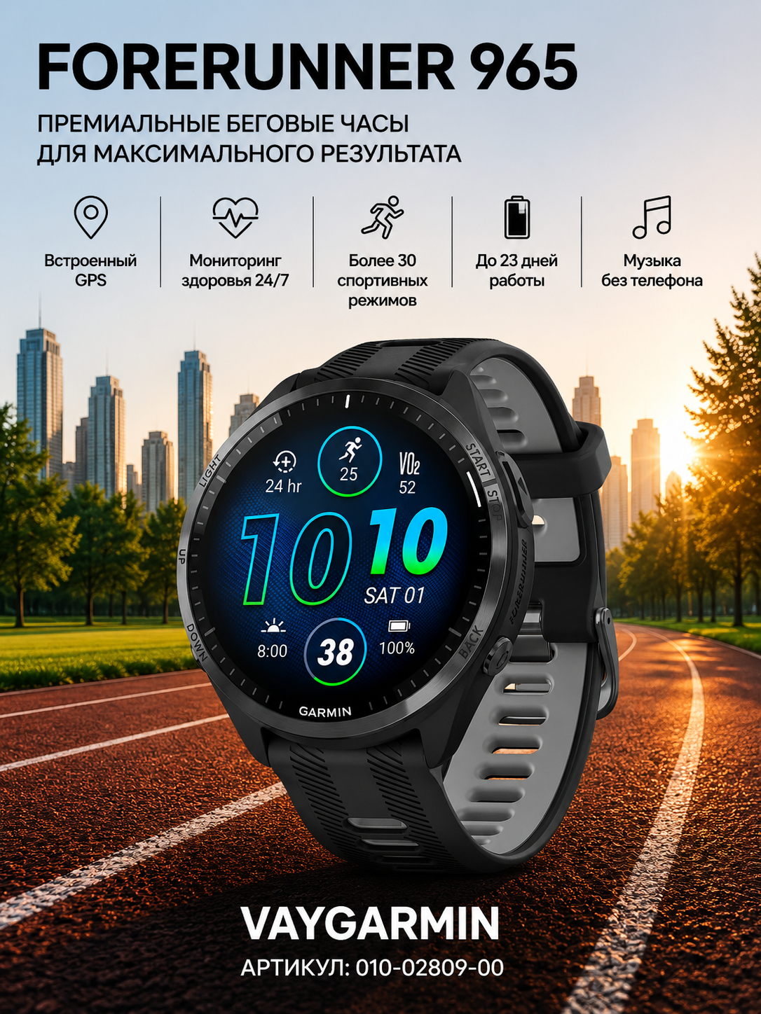 Смарт-часы GARMIN Forerunner 965 Black Carbon Gray DLC Titanium Bezel - Черные 010-02809-00