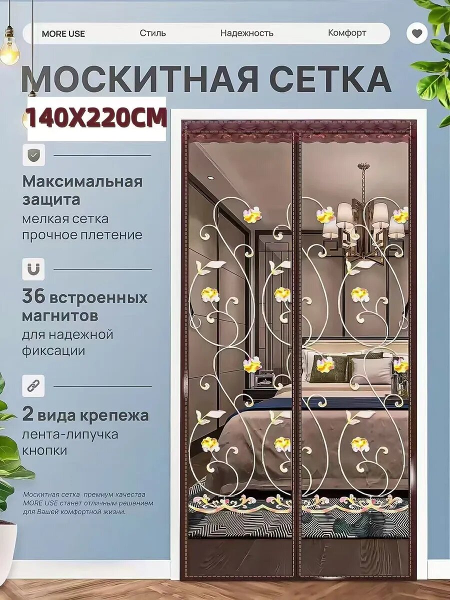 Москитная сетка на дверь на магнитах 140X220CM