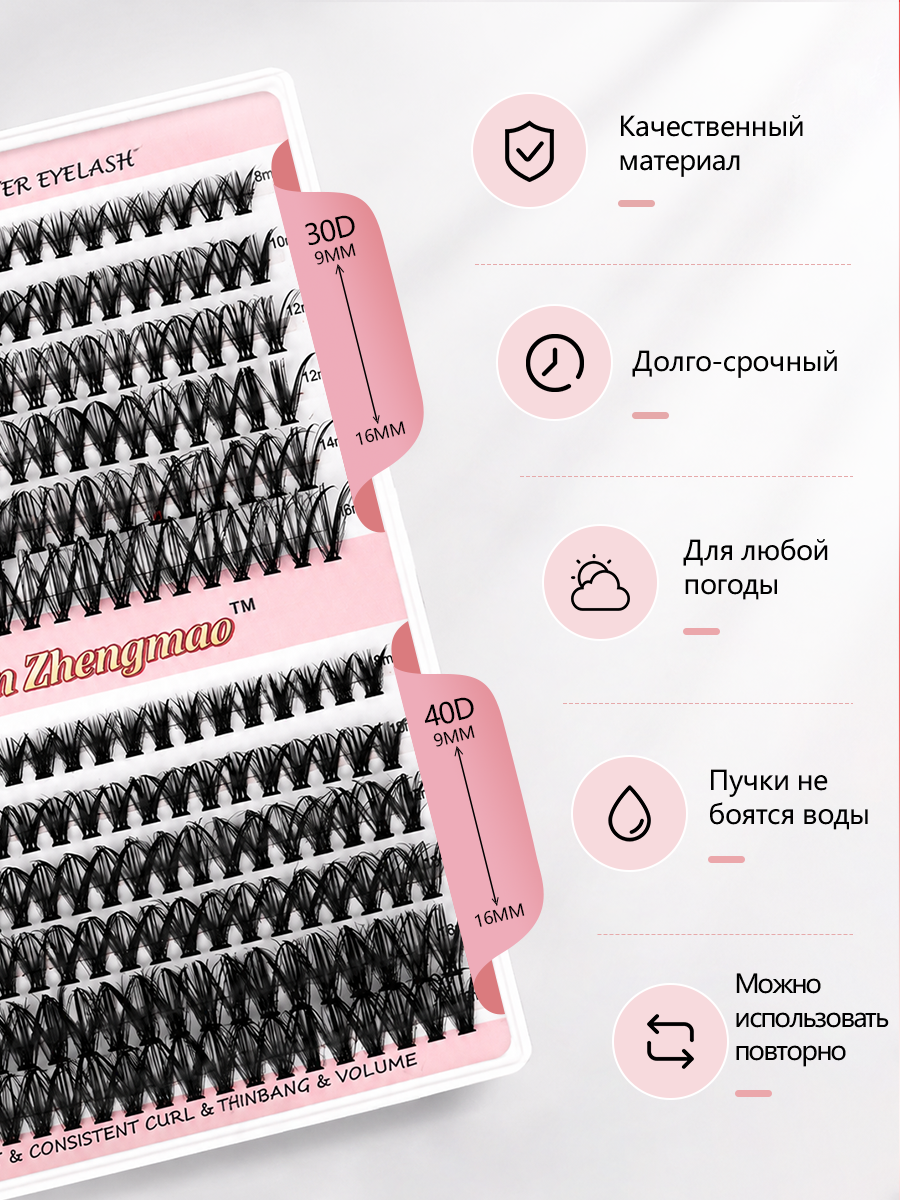 Накладные ресницы, изгиб D, глянцевые, 240 ресничек, чёрные матовые