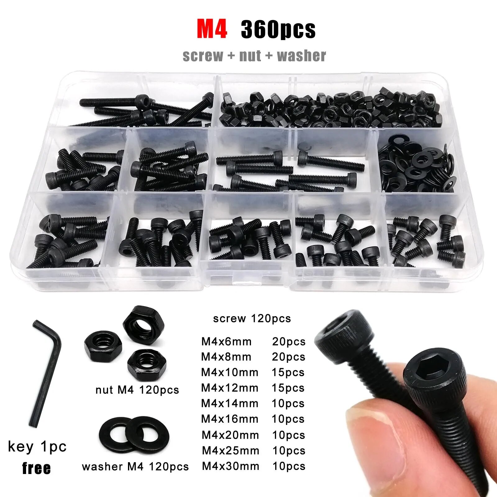 Набор винтов Michastu DIN912 черные стальные 12.9 M3 480pcs