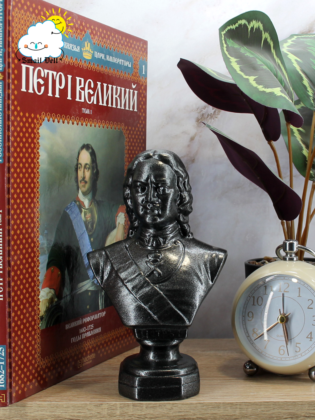 Интерьерная статуэтка бюст Пётр Первый № 1 , гипс , 17 см , цвет серый металлик
