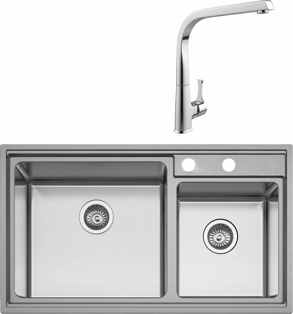 Комплект Мойка Seaman Eco Roma SMR-8650B. B 86x50, сталь, нержавеющая сталь / Смеситель MEGA Mega MG-SUN03 глянцевый хром