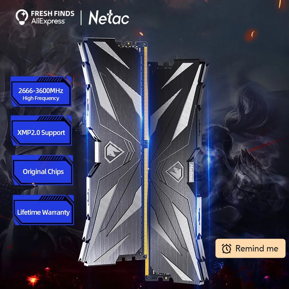 Оперативная память Netac DDR4 3600МГц 3200МГц 2666МГц 8гб 16гб DDR5 4800МГц с радиатором охлаждения Двухканальный 288Pin UDIMM Память для настольных компьютеров