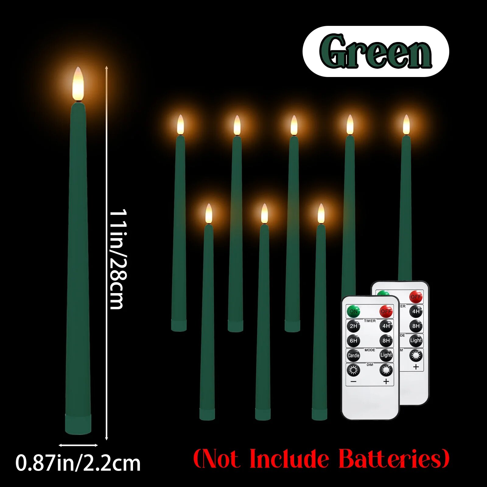 LED конические свечи XMSJ, мерцающие, аккумуляторные, 12-72 шт. 12Pcs, Темно-зеленый, Green