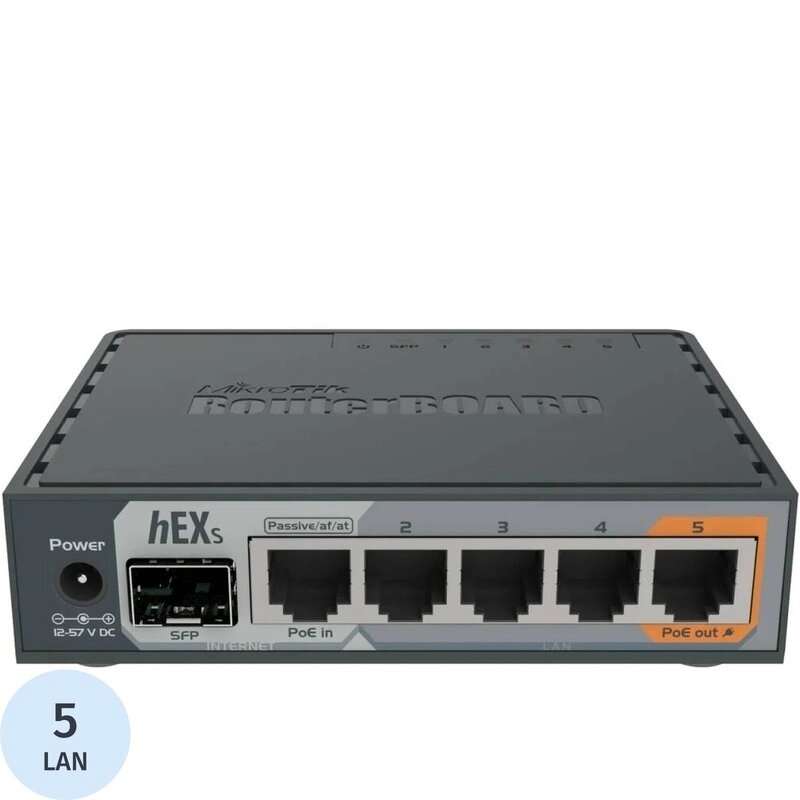 Маршрутизатор MikroTik hEX S RB760iGS 5х 1G RJ45, SFP, USB, MicroSD, PoE