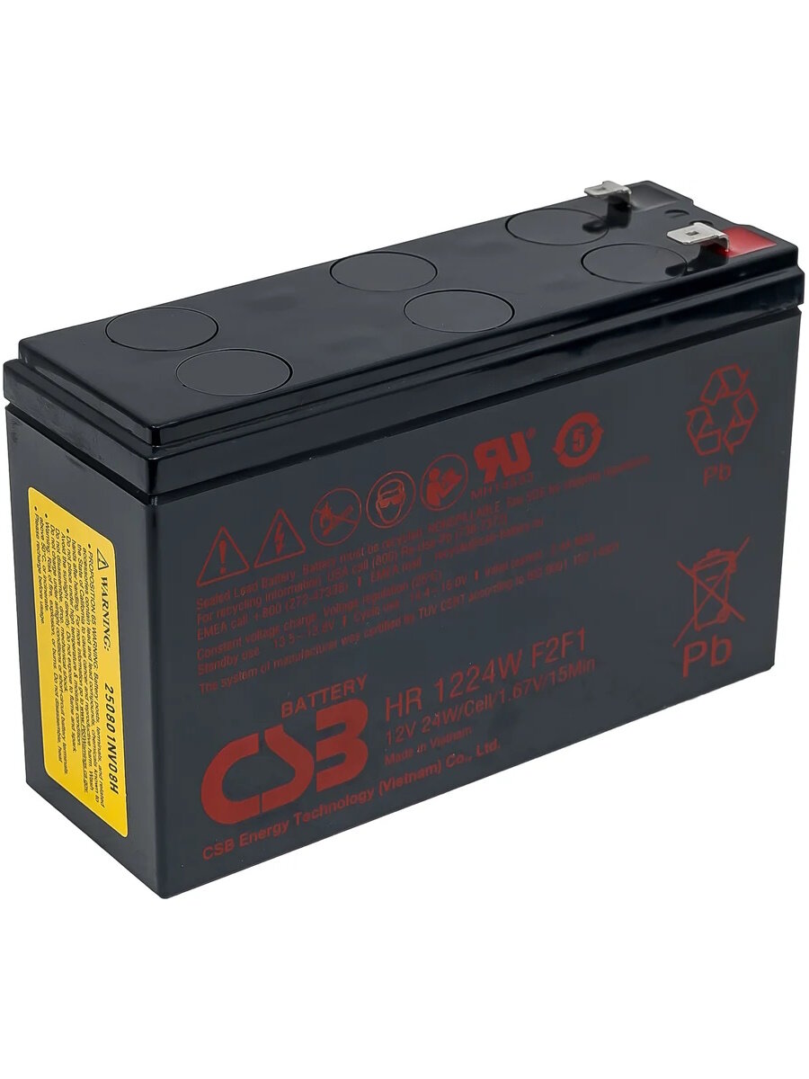 Аккумуляторная батарея CSB HR1224W F2 F1 12 В, 6 А*ч, черный