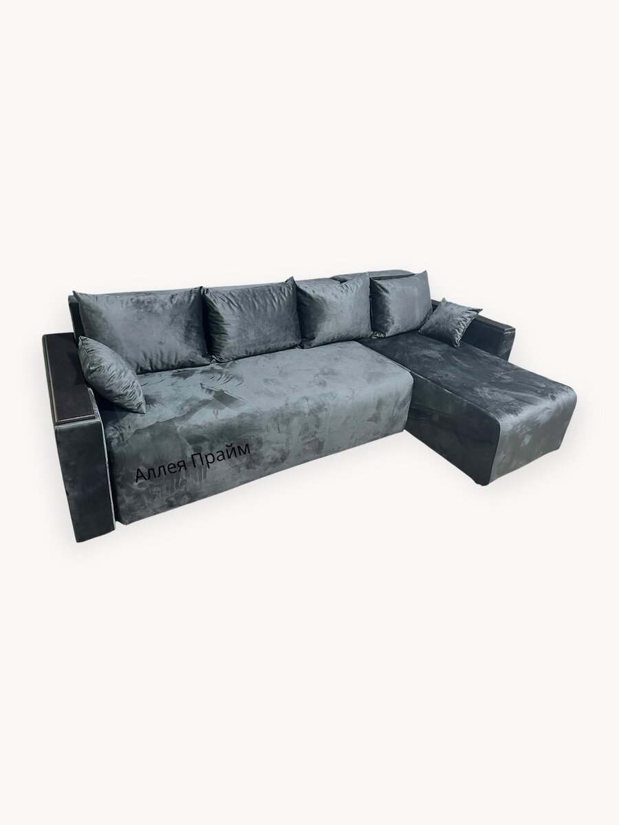 Диван угловой, диван-кровать Вегас с деревянными подлокотниками с левым углом и ППУ (антивандальная ткань, темно-серый)