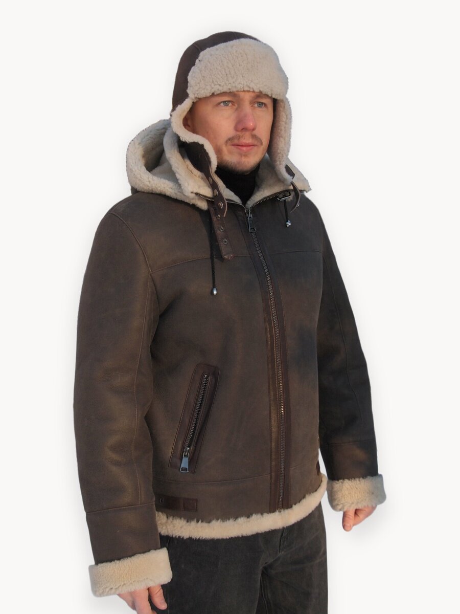 Дублёнка 09 Мужской пилот с капюшоном