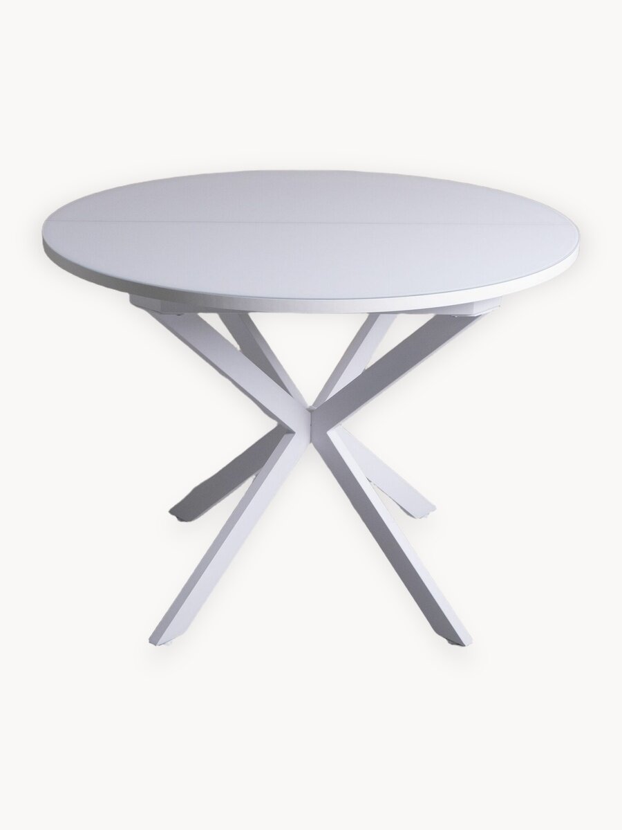 Стол кухонный, обеденный, раздвижной 90(120)х90 см. Круглый белый стол на кухню.