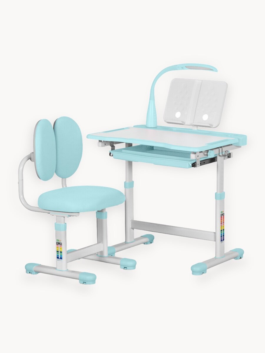 Растущий стол парта и стул детский набор с лампой Ergokids Foxy BD-20 голубой