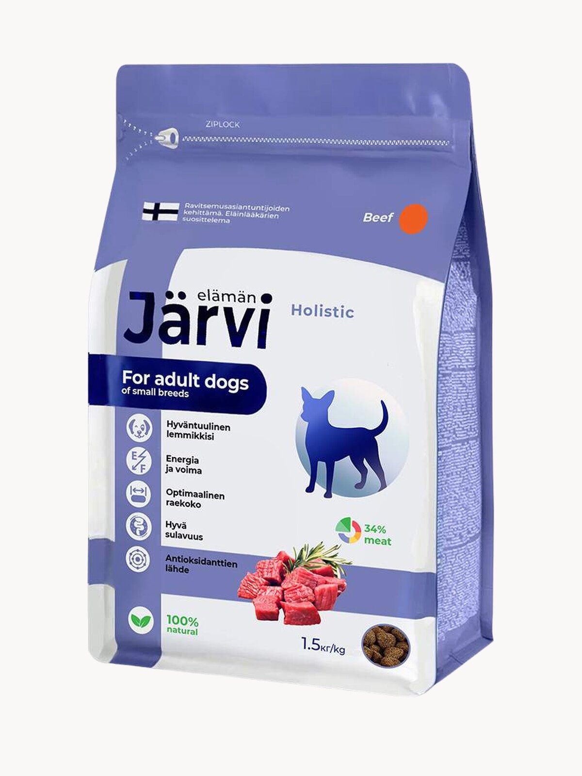 Сухой корм Jarvi полнорационный для взрослых собак мелких пород с говядиной, 1,5 кг