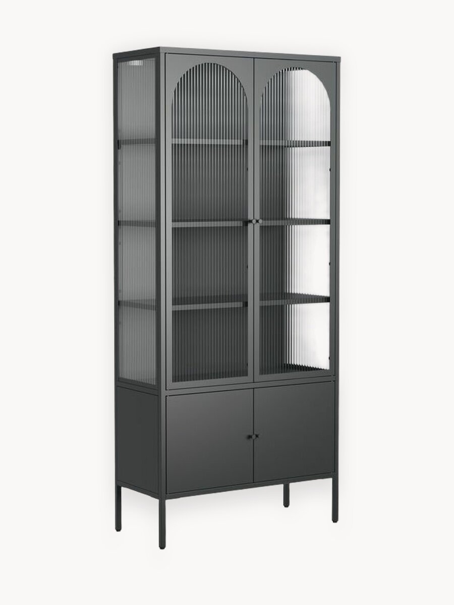 Шкаф витрина сервант Divan.ru Листел-3 Black, металл/стекло, 80x35x180 см, черный