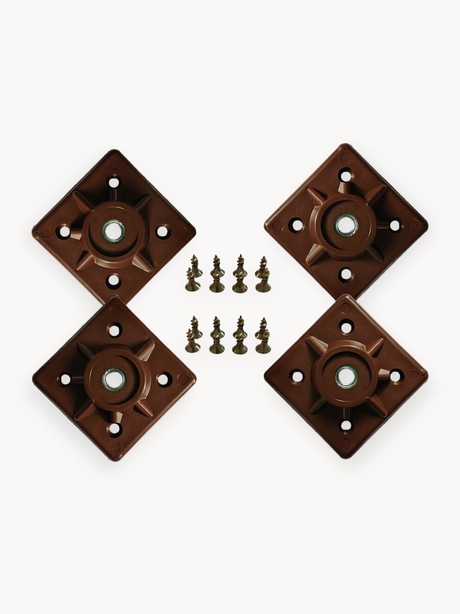 Крепление для мебельных ножек цвет "Коричневый" 4 шт. (+16 саморезов), М10, мебельные крепления