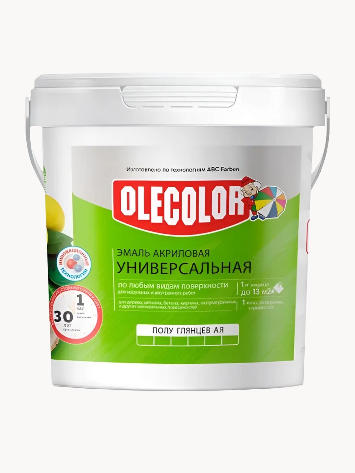 Эмаль акриловая полуглянцевая уиверсальная OLECOLOR Серебро 0,8 кг
