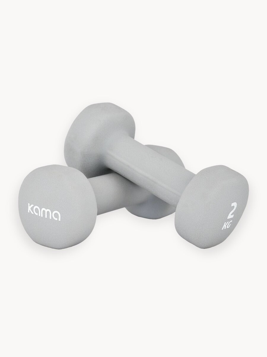 Гантели Kama, гексагональные, с неопреновым покрытием, 2 кг, серые, 2 шт