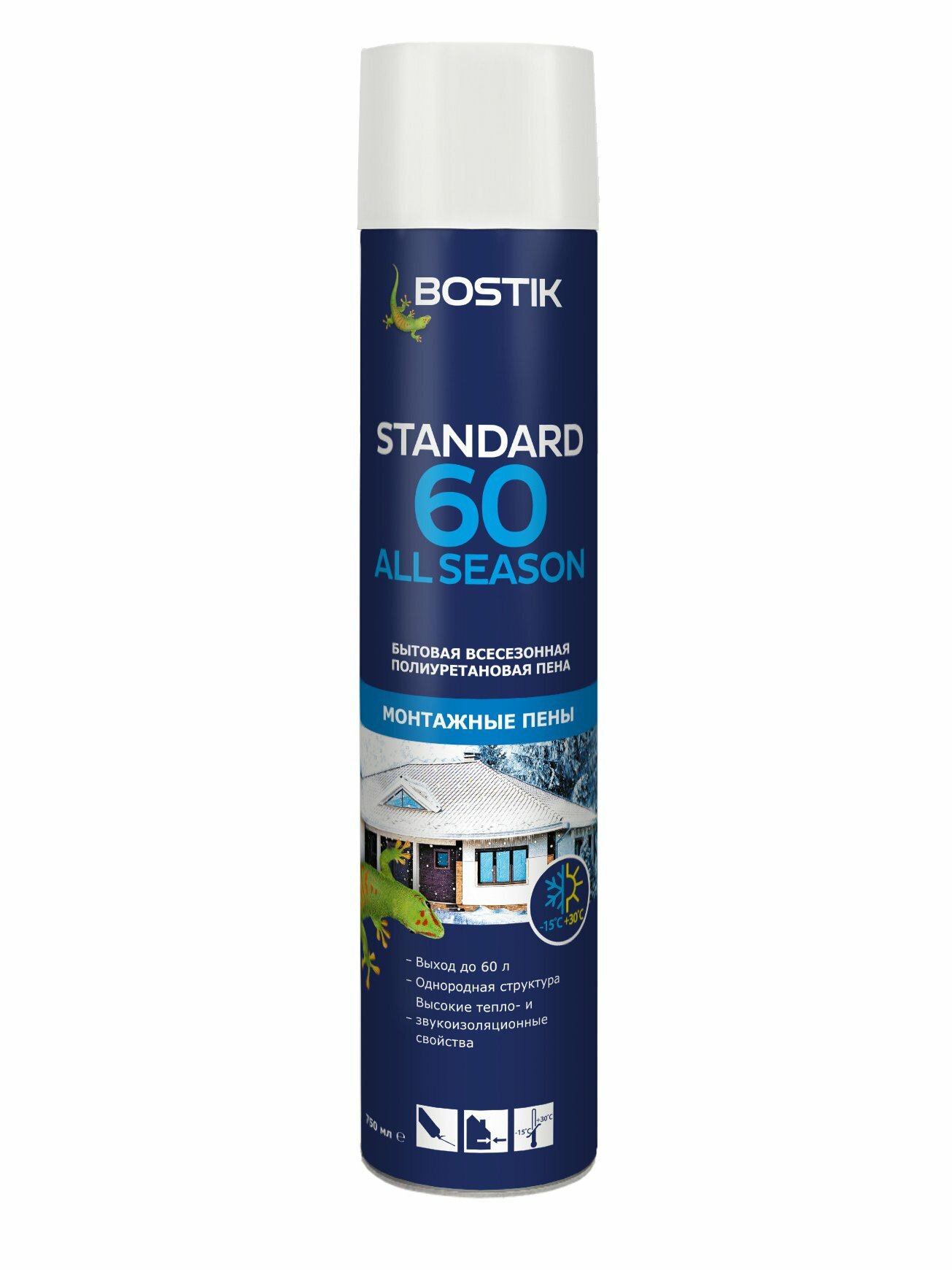 Пена монтажная Bostik Standard 60 All SEASON бытовая 750 мл полиуретановая всесезонная
