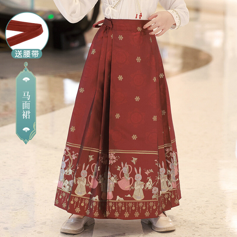 Юбка "Дуин", для девочек, в стиле Ханьфу, красная, 110 см