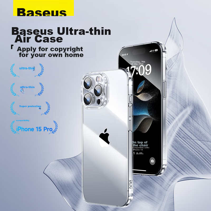 Baseus IPhone 15 Pro Case, Ultra-Thin Shockproof Soft Silicone Cover with Full Lens Protection, Transparent Simple Design for Men And Women