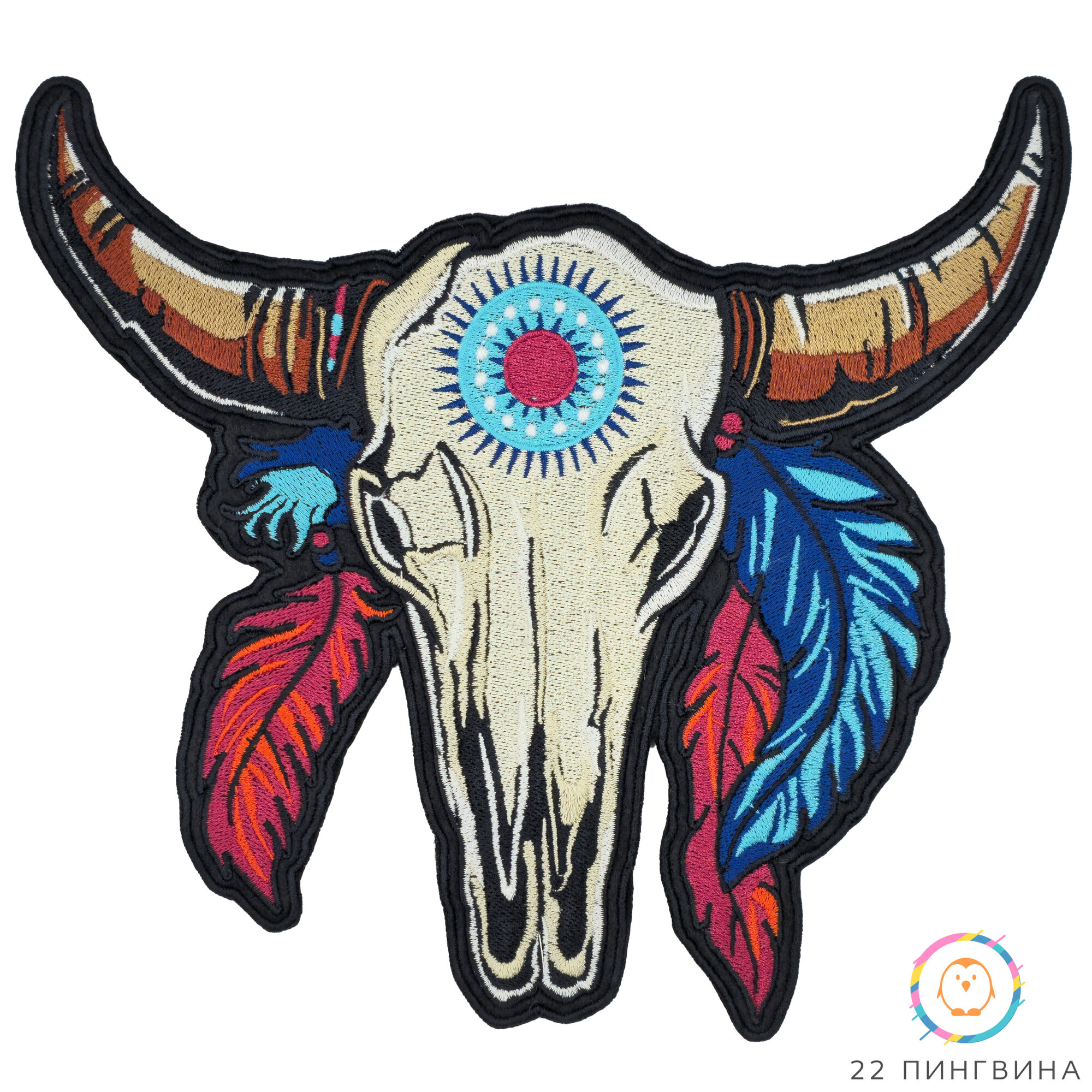 Нашивка, патч, шеврон "Череп Козла с Перьями" 215x200mm PTC837