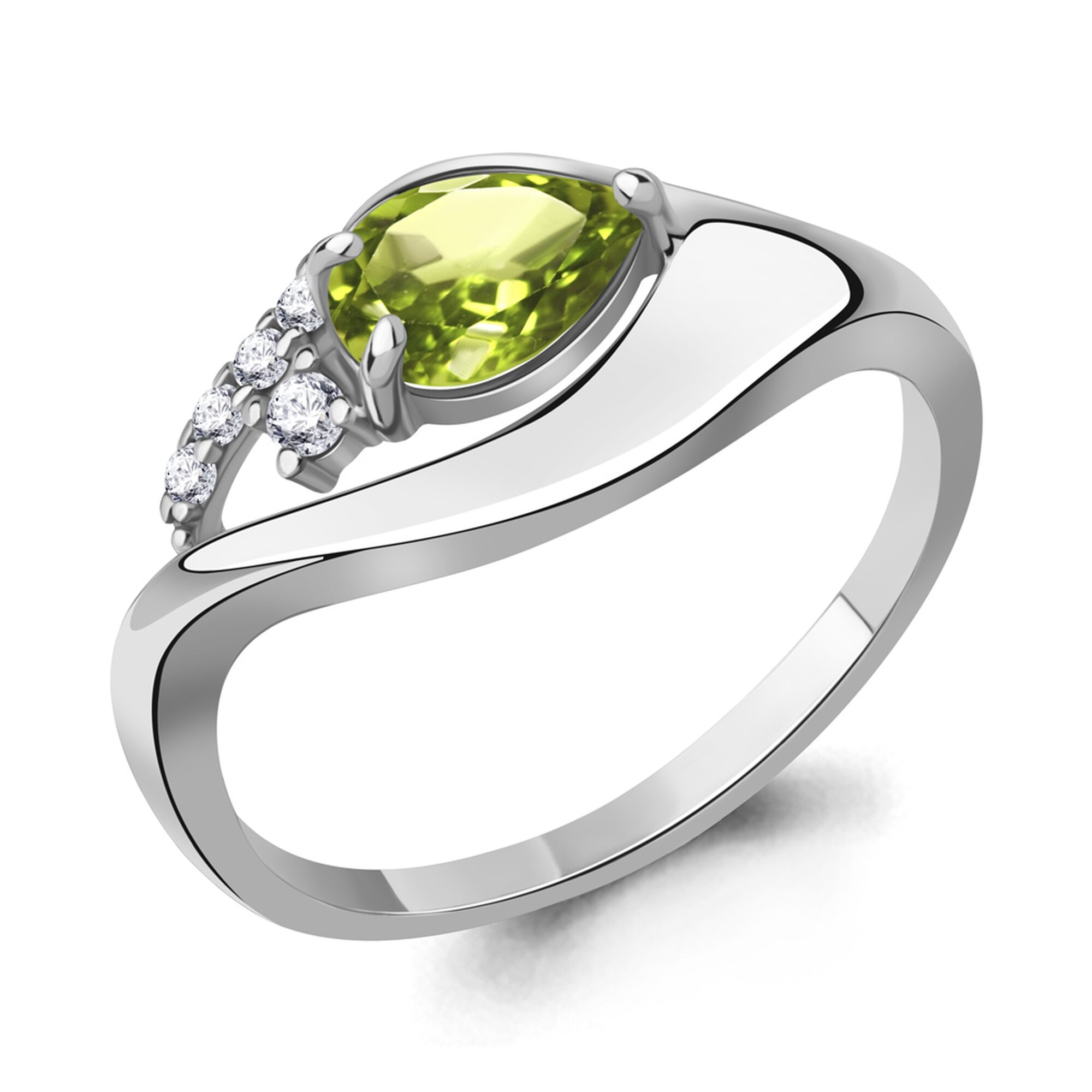 Кольцо, серебро, 925 проба, родирование, хризолит, фианит