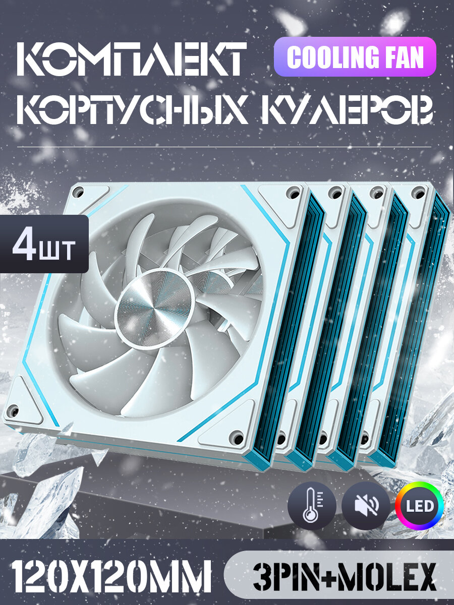 Вентилятор для корпуса 120 мм *4 шт RGB, Вентиляторы для ПК с fRGB подсветкой