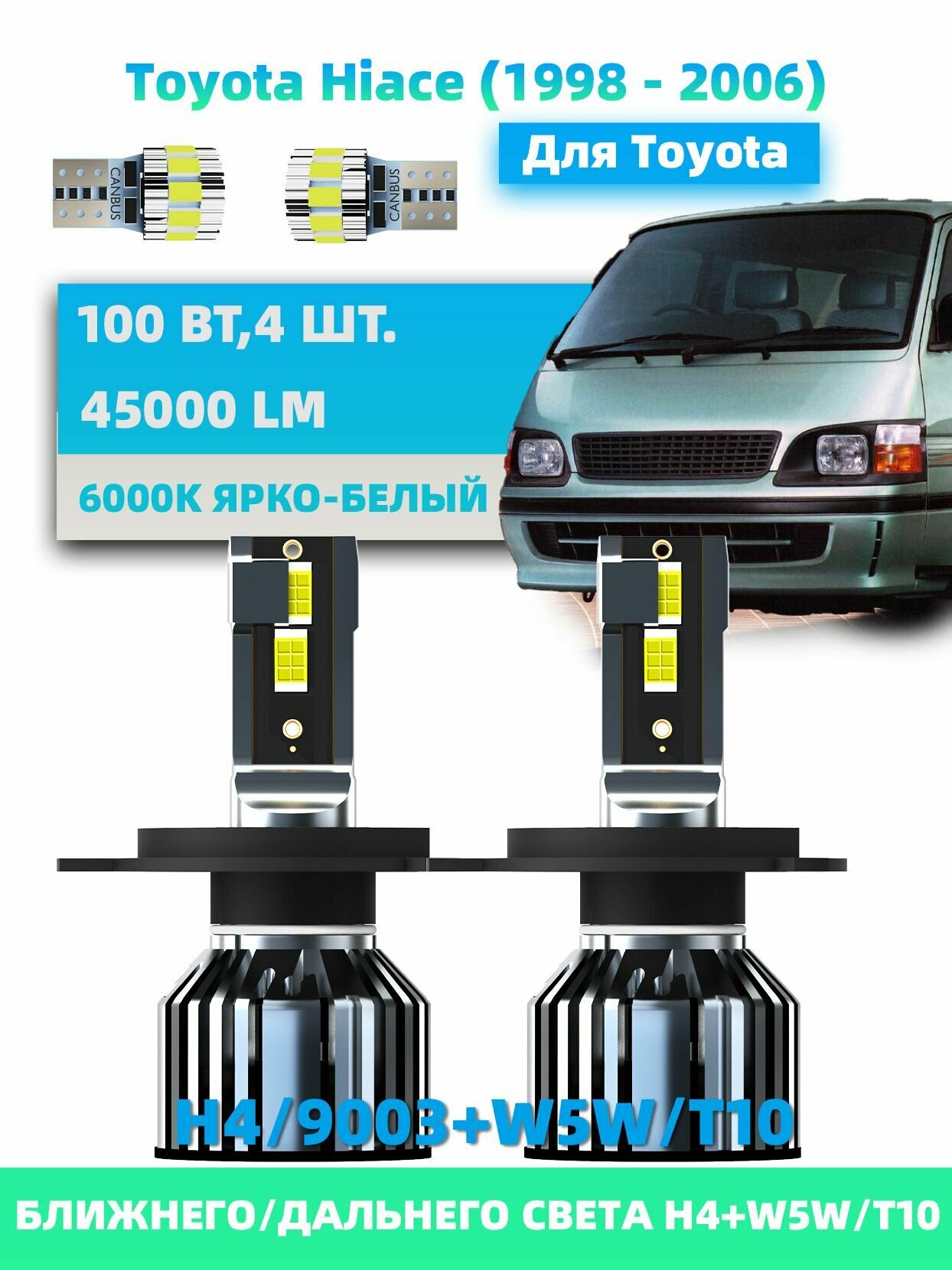 Для Toyota Hiace (1998 - 2006) ближнего/дальнего света H4+W5W