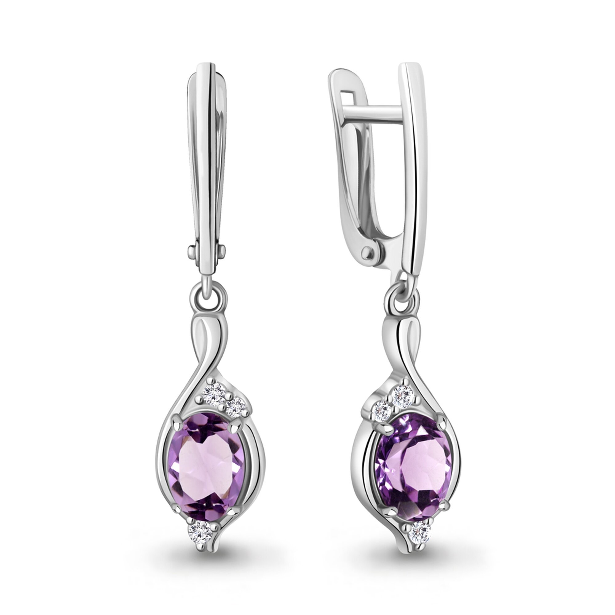 Серьги, серебро, 925 проба, родирование, фианит, аметист