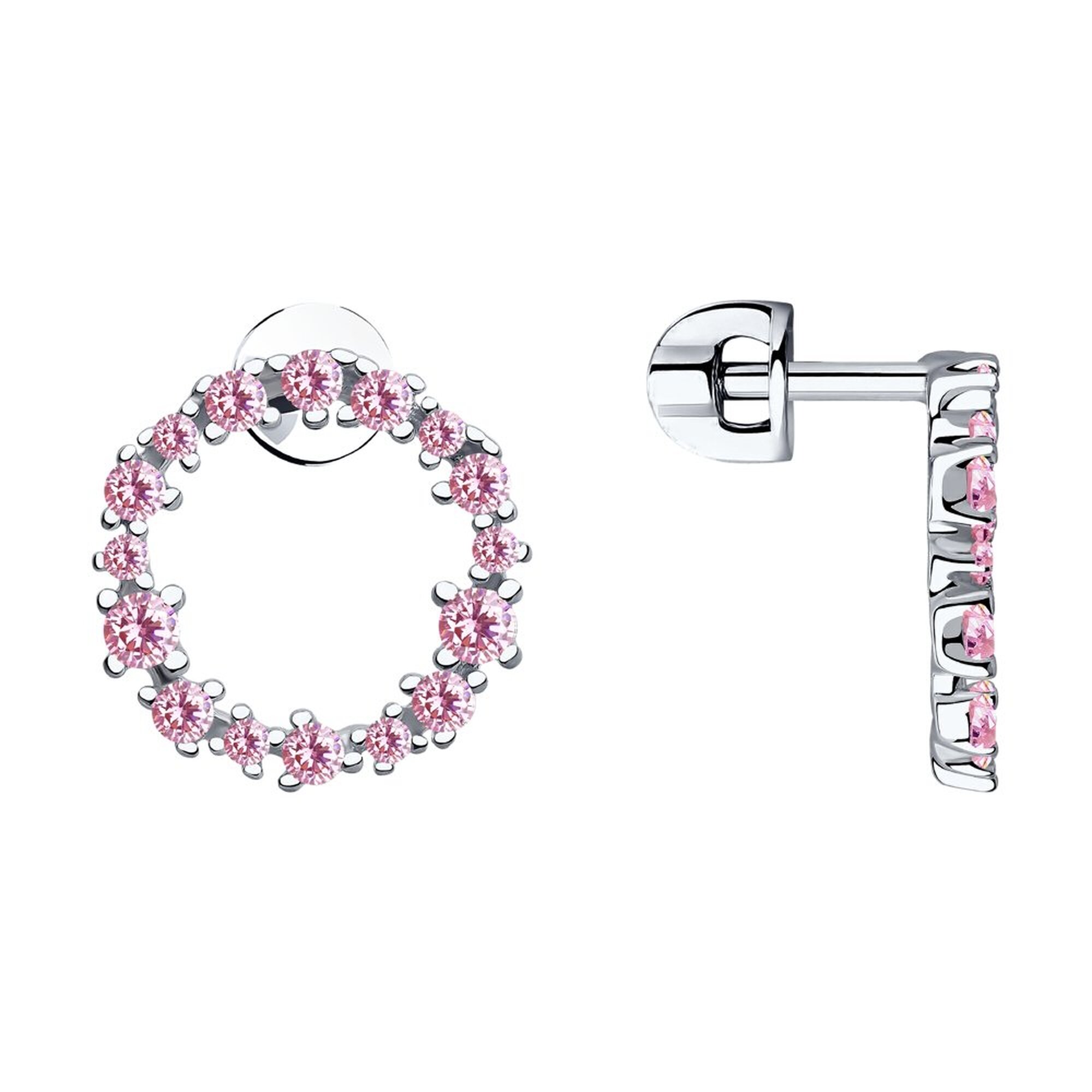 Серьги пусеты, серебро, 925 проба, родирование, фианит