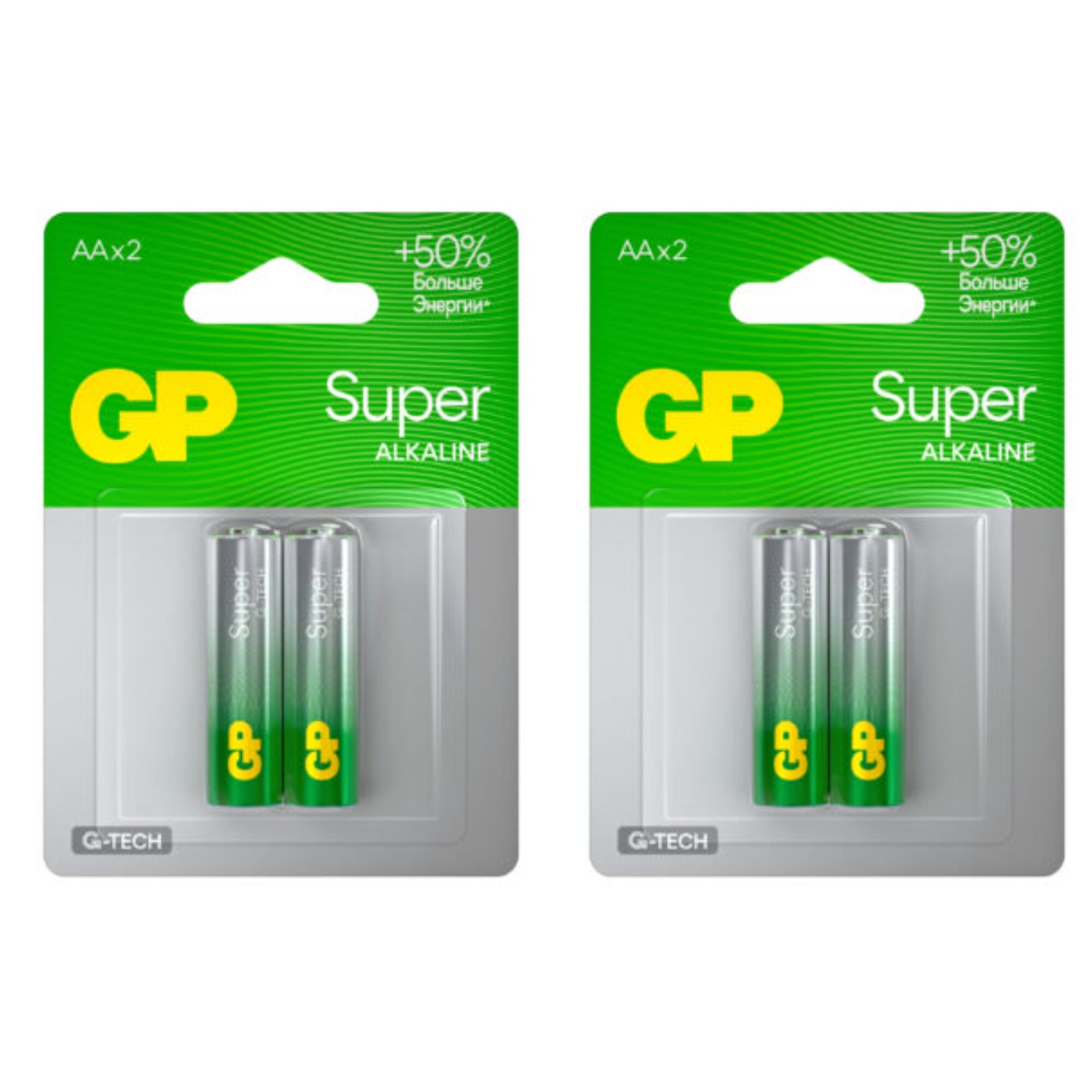 Батарейки GP, Super Alkaline, АA/LR6, солевые, 2 шт/уп, 2 уп