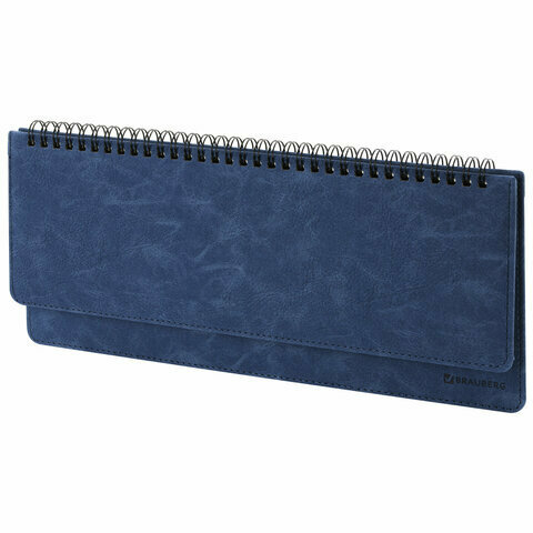 Планинг настольный недатированный (305x140 мм) BRAUBERG "Status", под кожу, 60 л, темно-синий, 113373