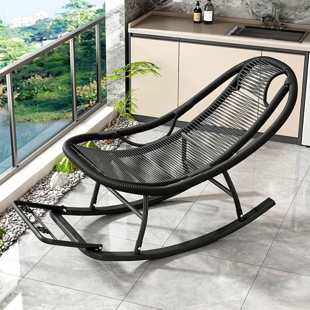 Шезлонг B470, металлический каркас, с матрасом, чёрный, 104x36x46 см