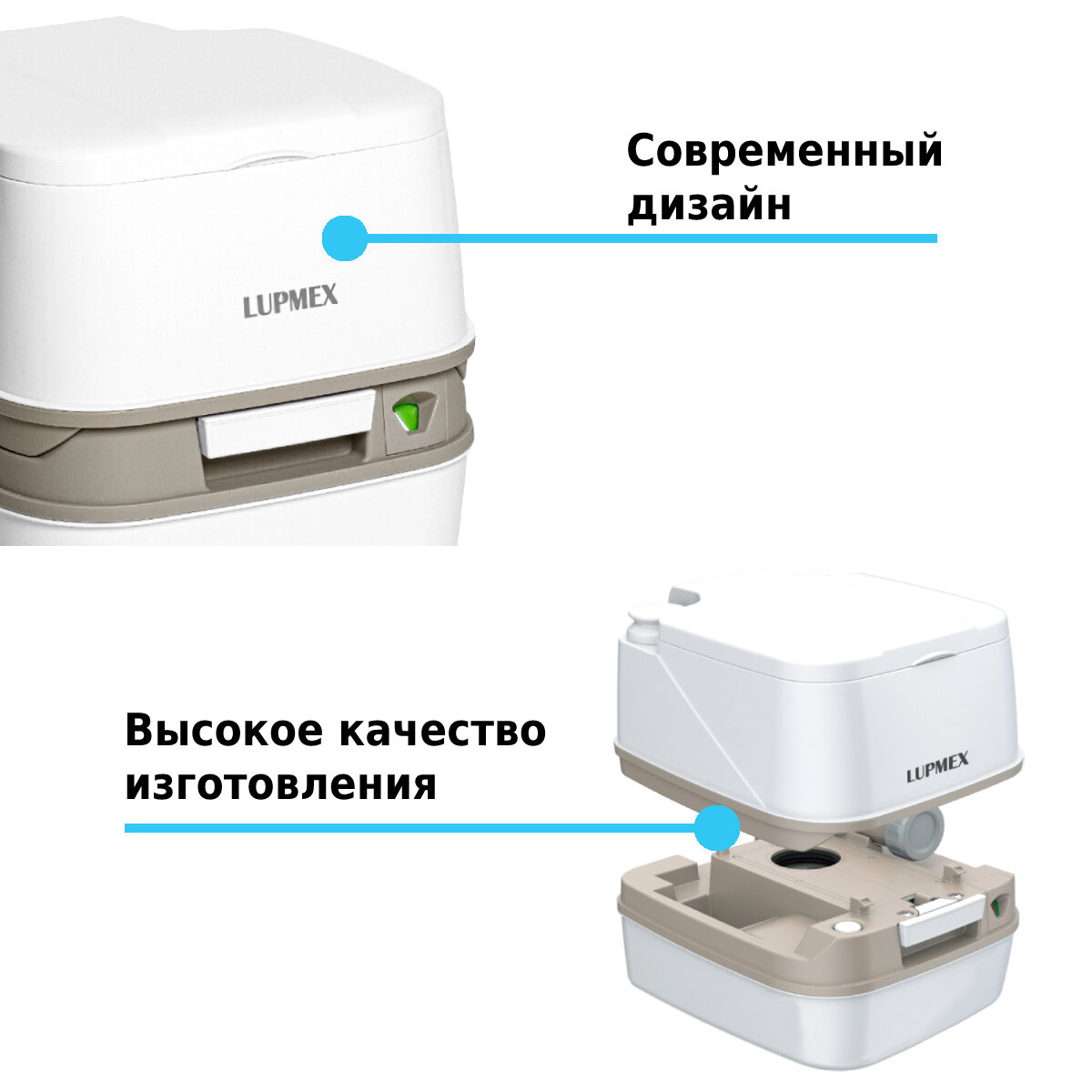 Биотуалет для дачи и дома LUPMEX 79112 с индикатором, био туалет походный, переносной, жидкостной — фото 1