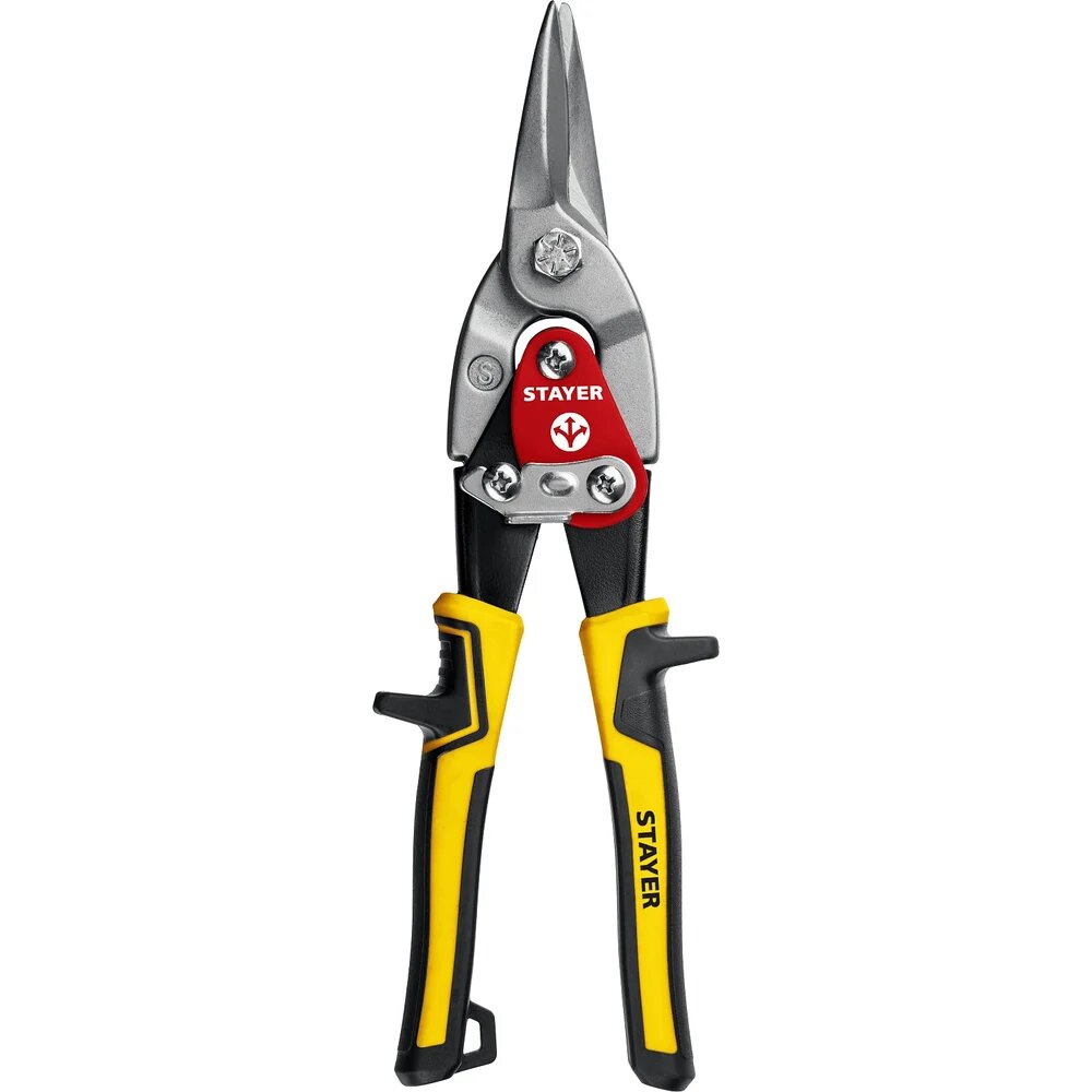 Прямые ножницы по металлу STAYER Cobra 250 мм 23055‑S, CrV с двухкомпонентными черно‑желтыми рукоятками