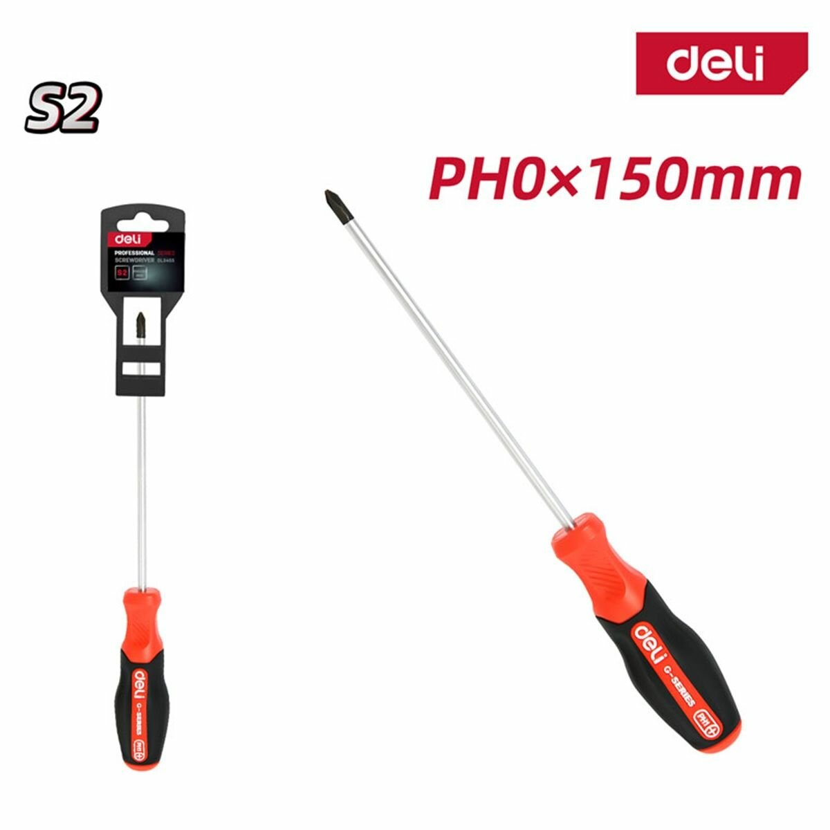 Крестовая отвертка PH0x150мм Deli DL3455 сталь S2, магнит, прорезиненная рукоятка