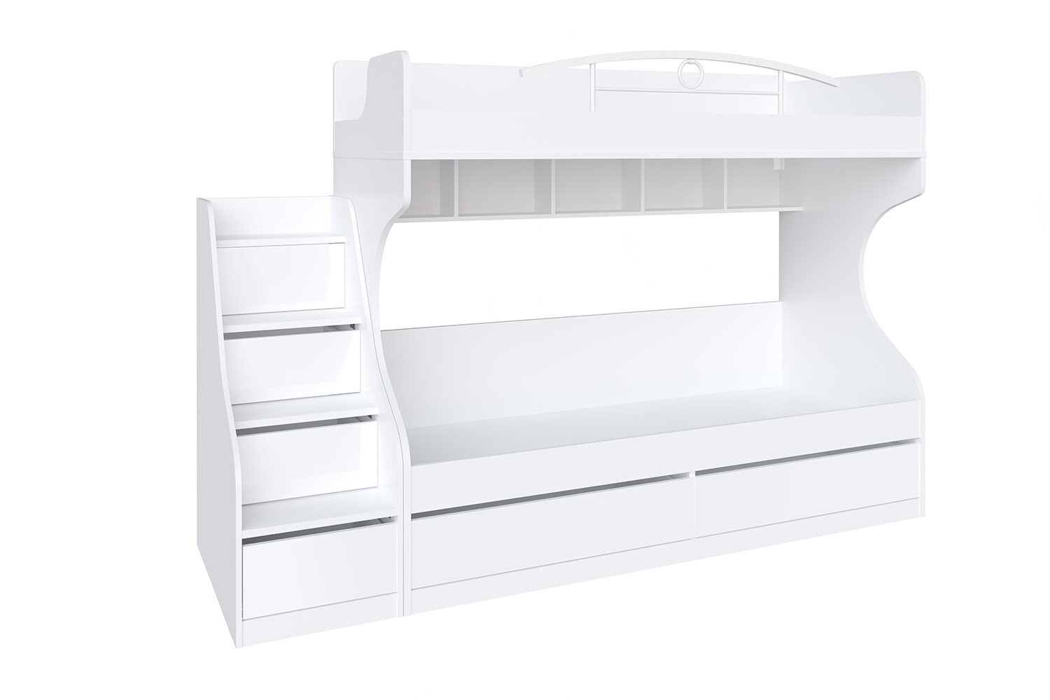 Кровать двухъярусная Каролина , 80х200 см, лестница с ящиками, цвет белый глянец