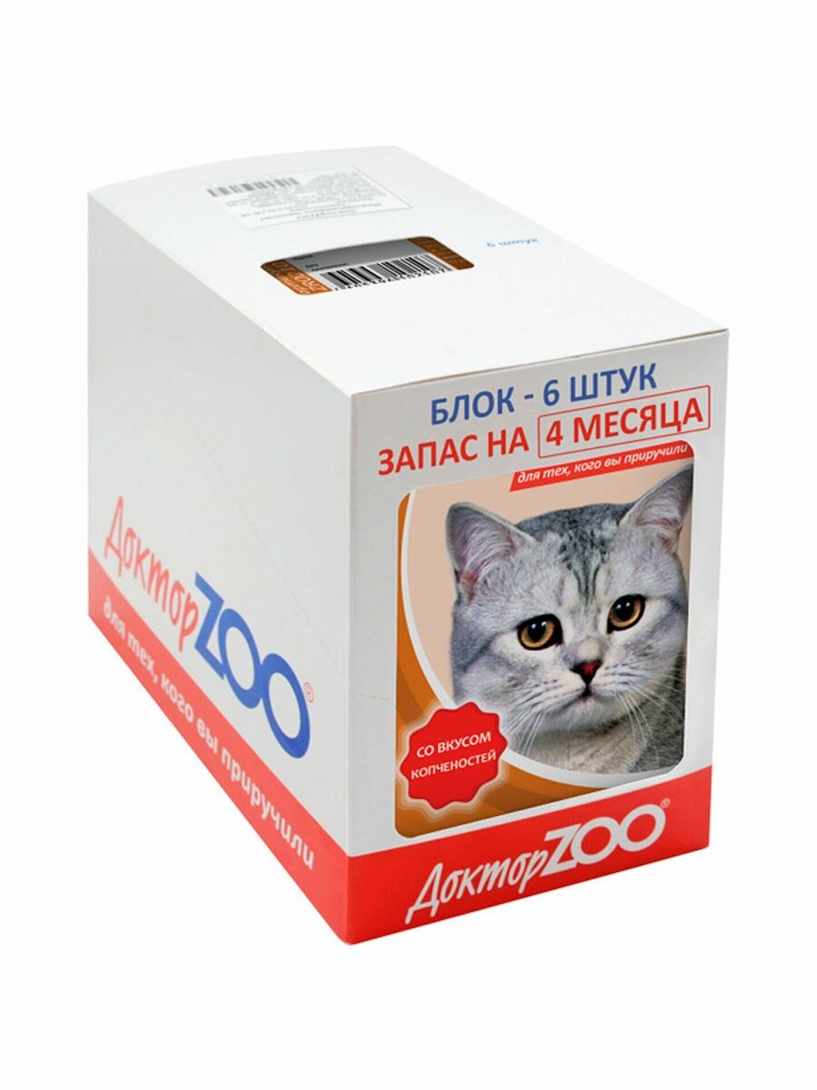 Полезное лакомство для кошек со вкусом копченостей и биотином, Доктор ZOO, 6 уп. по 90 табл.