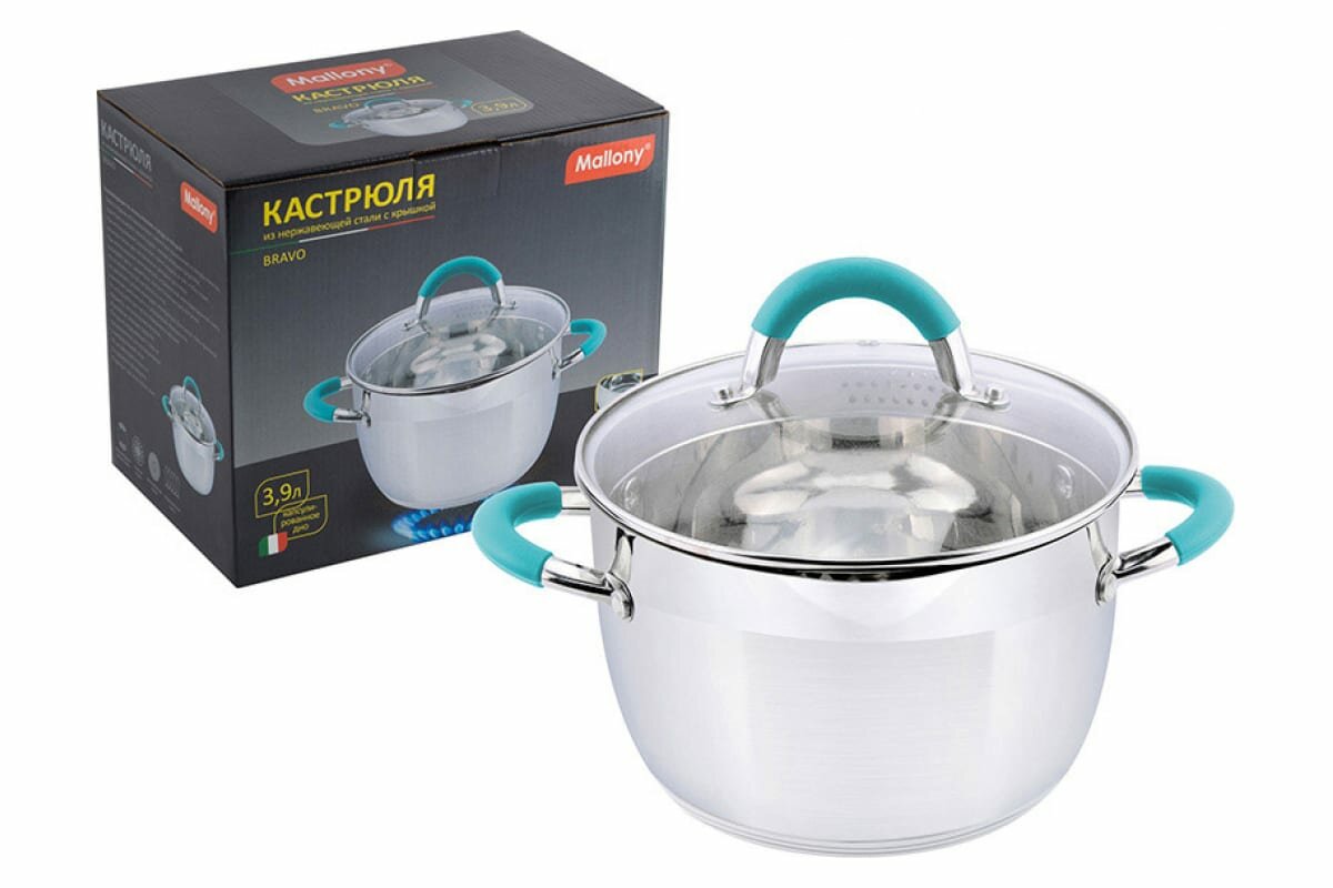 MALLONY Кастрюля BRAVO, объем 3,9 л, из нерж стали с
