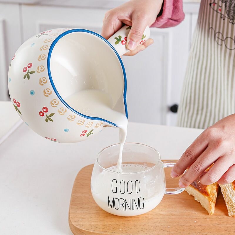 Молоковарка, керамика, теплоизоляционная ручка, 800мл, белая/зеленая