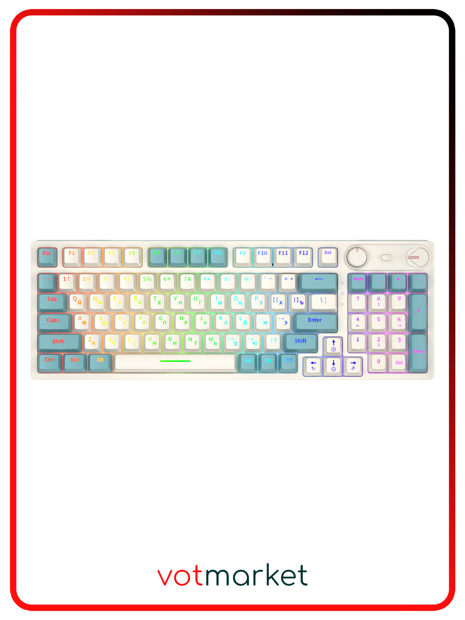 Механическая клавиатура VOROTEX K980, Hot Swap Yellow Switch, проводная, 98%, 3D-RGB подсветка, бежевый/зелёный