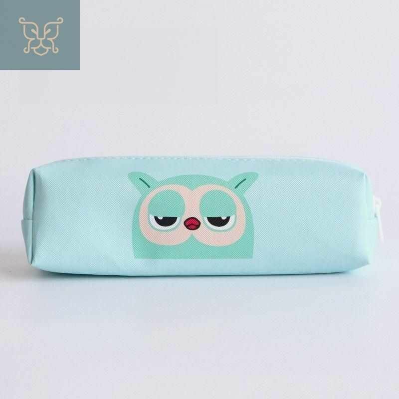 Пенал-косметичка школьный светло-зеленый с совой