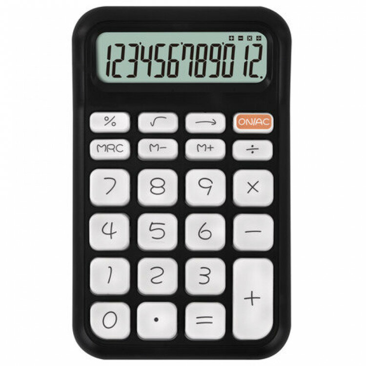 Калькулятор настольный BRAUBERG KW-500-BK (93x148 мм), 3D-кнопки, 12 разрядов, черный, 272954