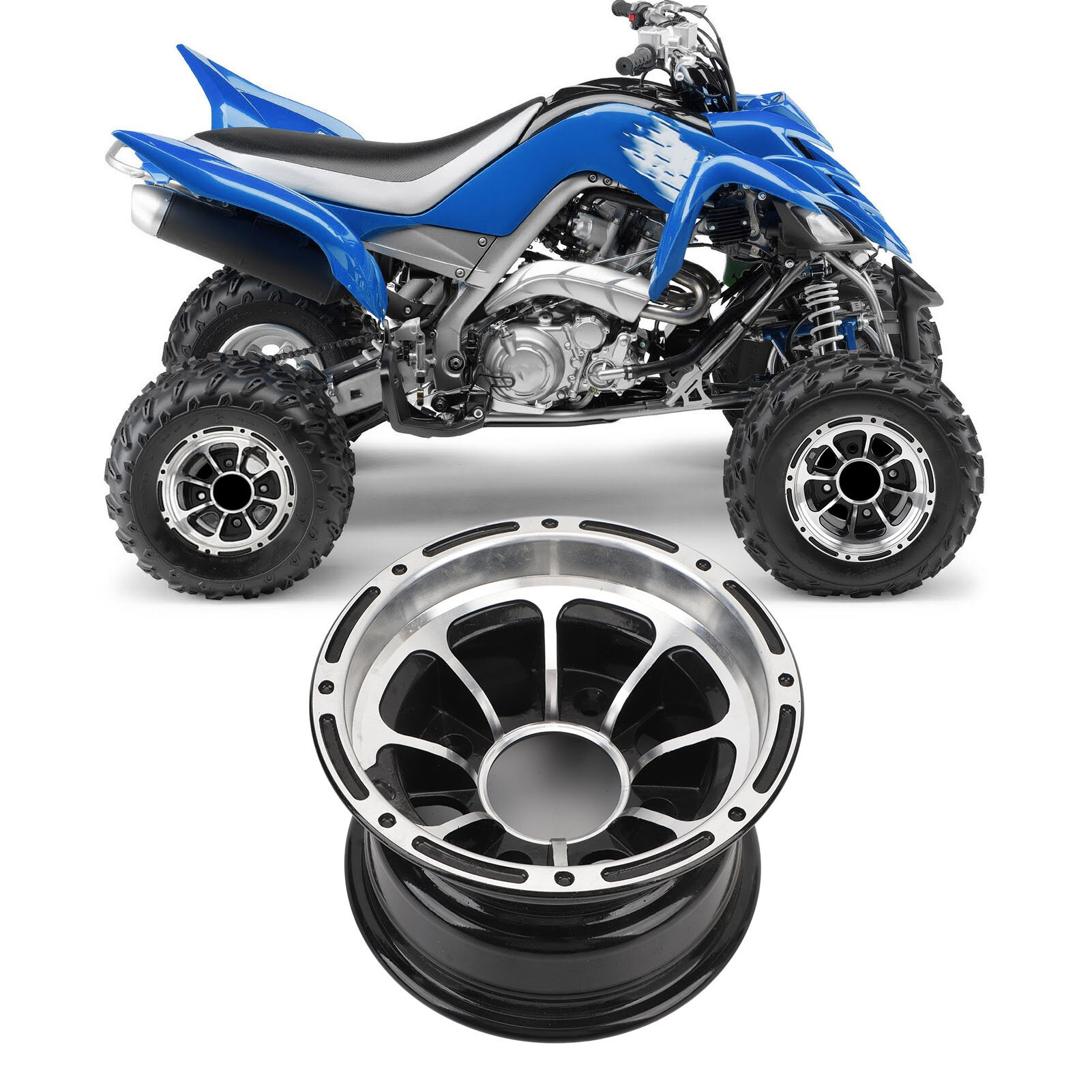 8-дюймовое колесо для квадроцикла, высокопрочный спортивный обод из алюминиевого сплава для квадроцикла, картинга, тележки для гольфа. Передняя ширина: прибл. 142 мм/5,6 дюйма