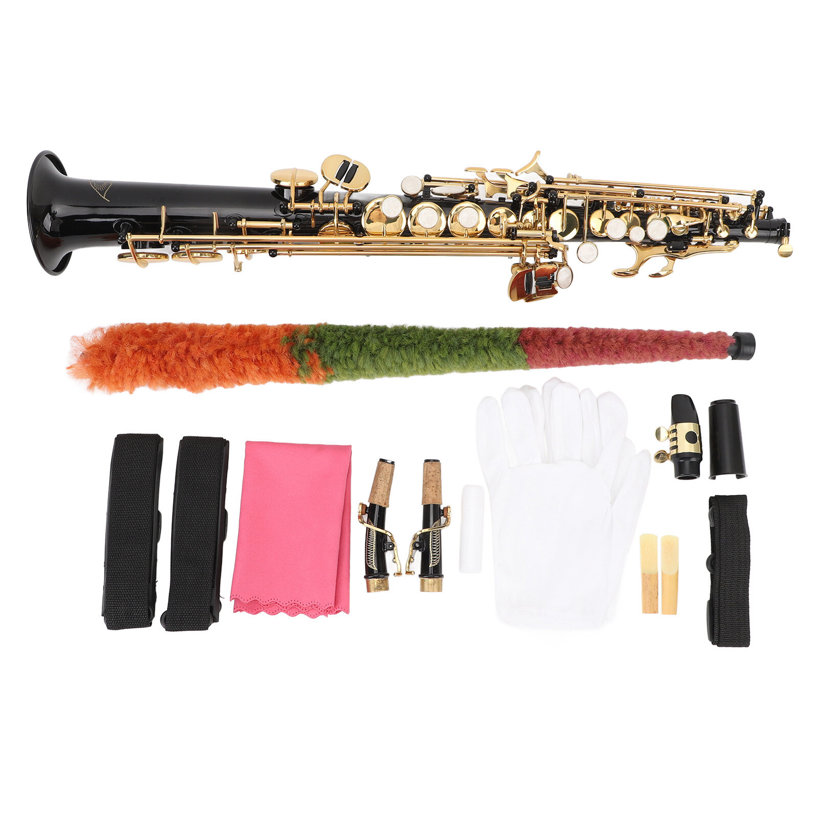 Комплект саксофона Bb Key, латунный прямой саксофон-сопрано, деревянный духовой инструмент с мундштуком и двойным изогнутым грифом