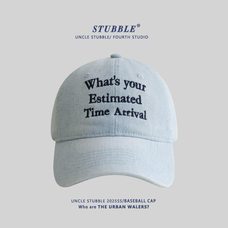 Бейсболка из корейского денима с вышивкой для мужчин и женщин с широкими полями и маленькой кепкой-уткой для лица, универсальная шляпа в стиле ретро с потертостями