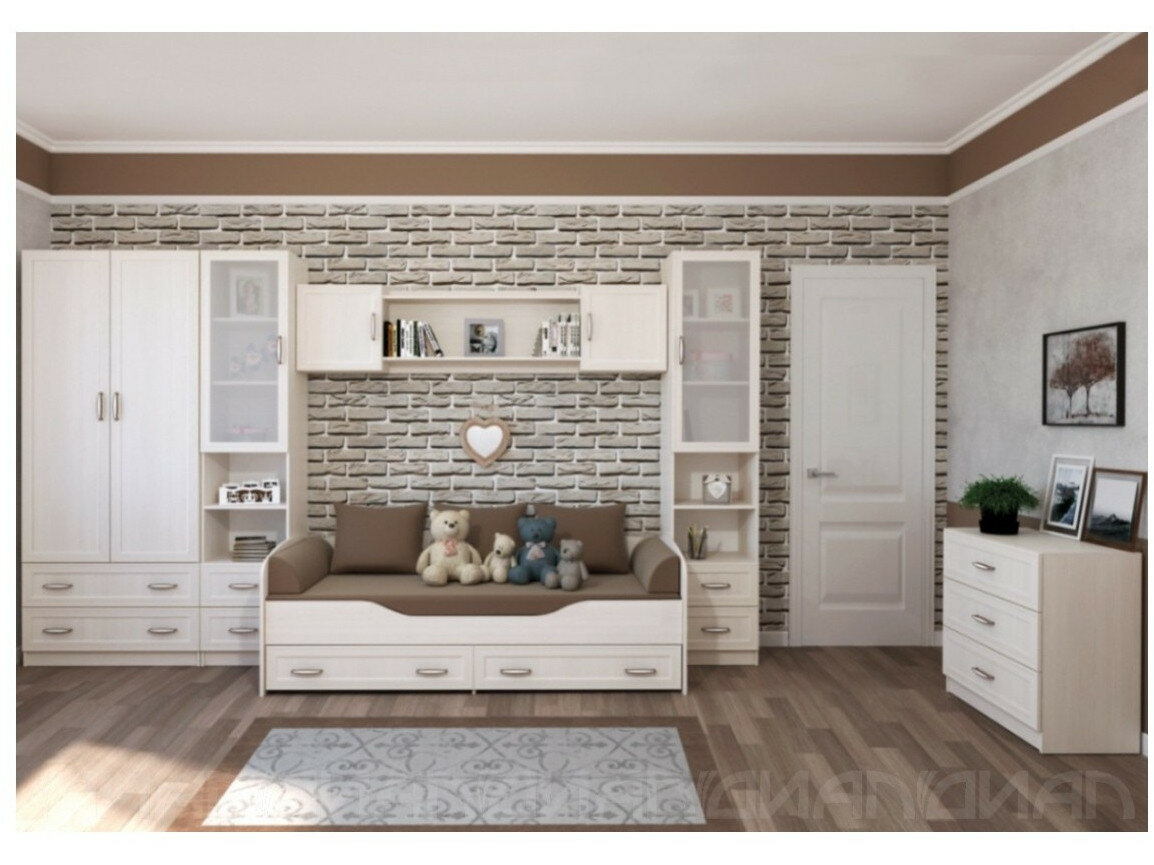 Модульная детская, в стиле прованс, без матраса, из ЛДСП (бежевый)
