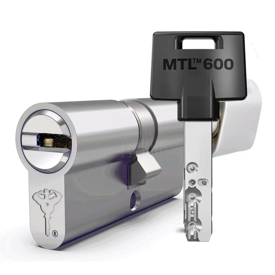 Цилиндровый механизм ключ-вертушка Mul-T-Lock (Светофор) MTL600 90 mm (40+10+40) никель + флажок