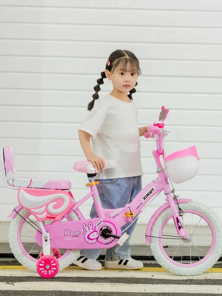 Детский двухколесный велосипед "Princess pink" для девочек, диаметр колес 16 дюймов с боковыми колесами, рост 115-140 см, от 4 до 6 лет