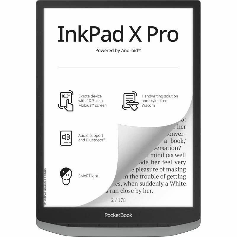 Электронная книга Pocketbook Ink Pad X Pro Mist Grey 10,3" E-Ink Carta 1872 1404, Android, сенсорный, подсветка, 32Gb, WiFi) (PB1040D-M-WW)