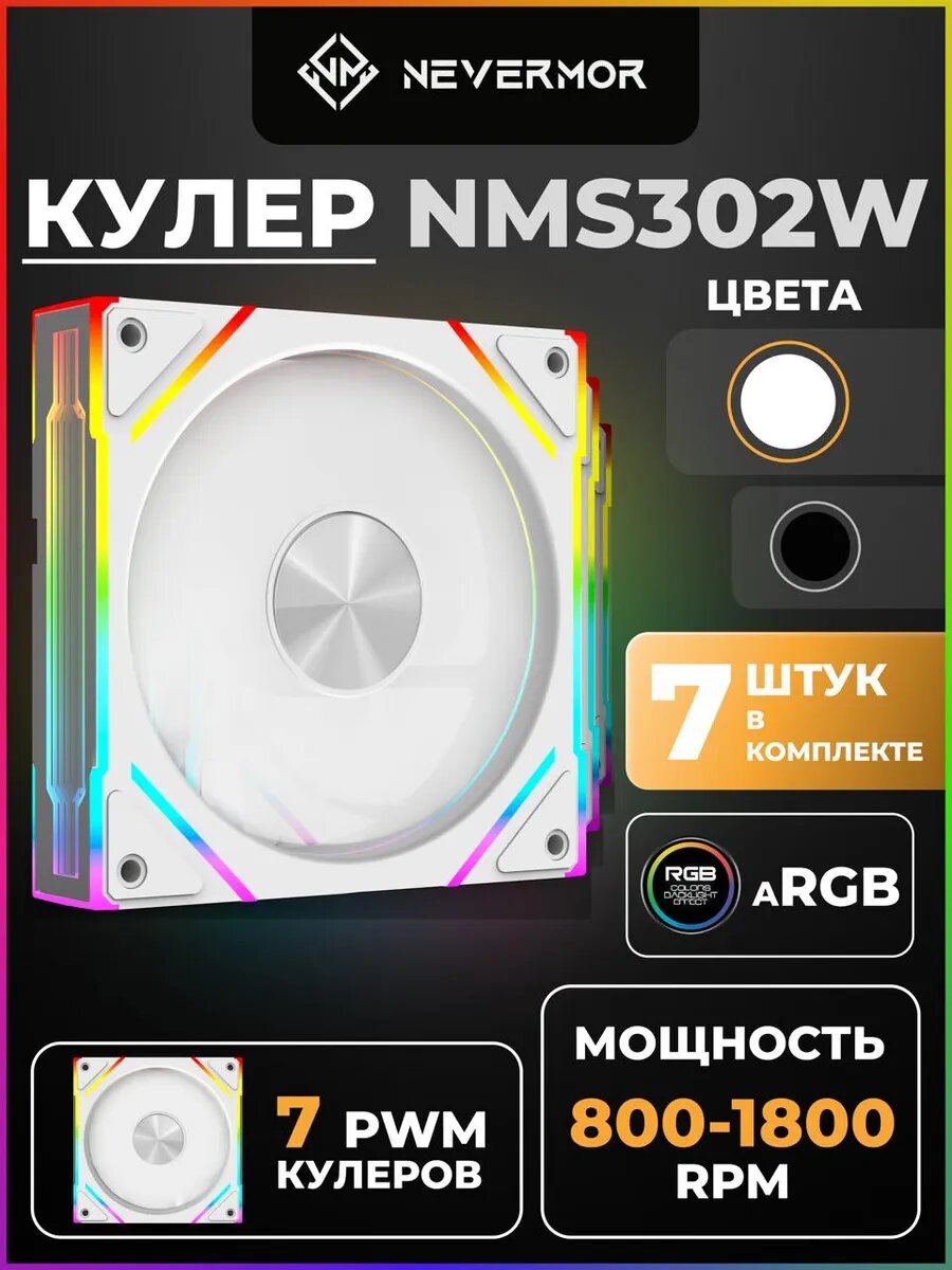 Комплект кулеров 7 шт S302W для ПК 120 мм PWM+ ARGB